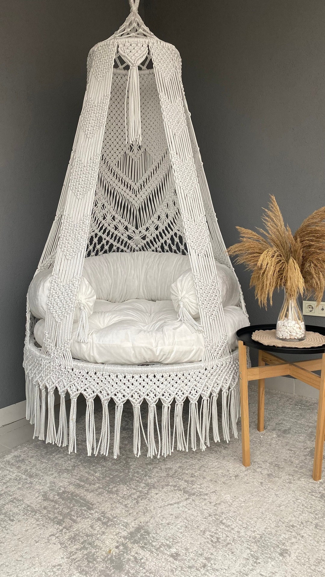 White Cotton Macrame Swing, Hanging Chair, Hängesessel, Swing Chair ...