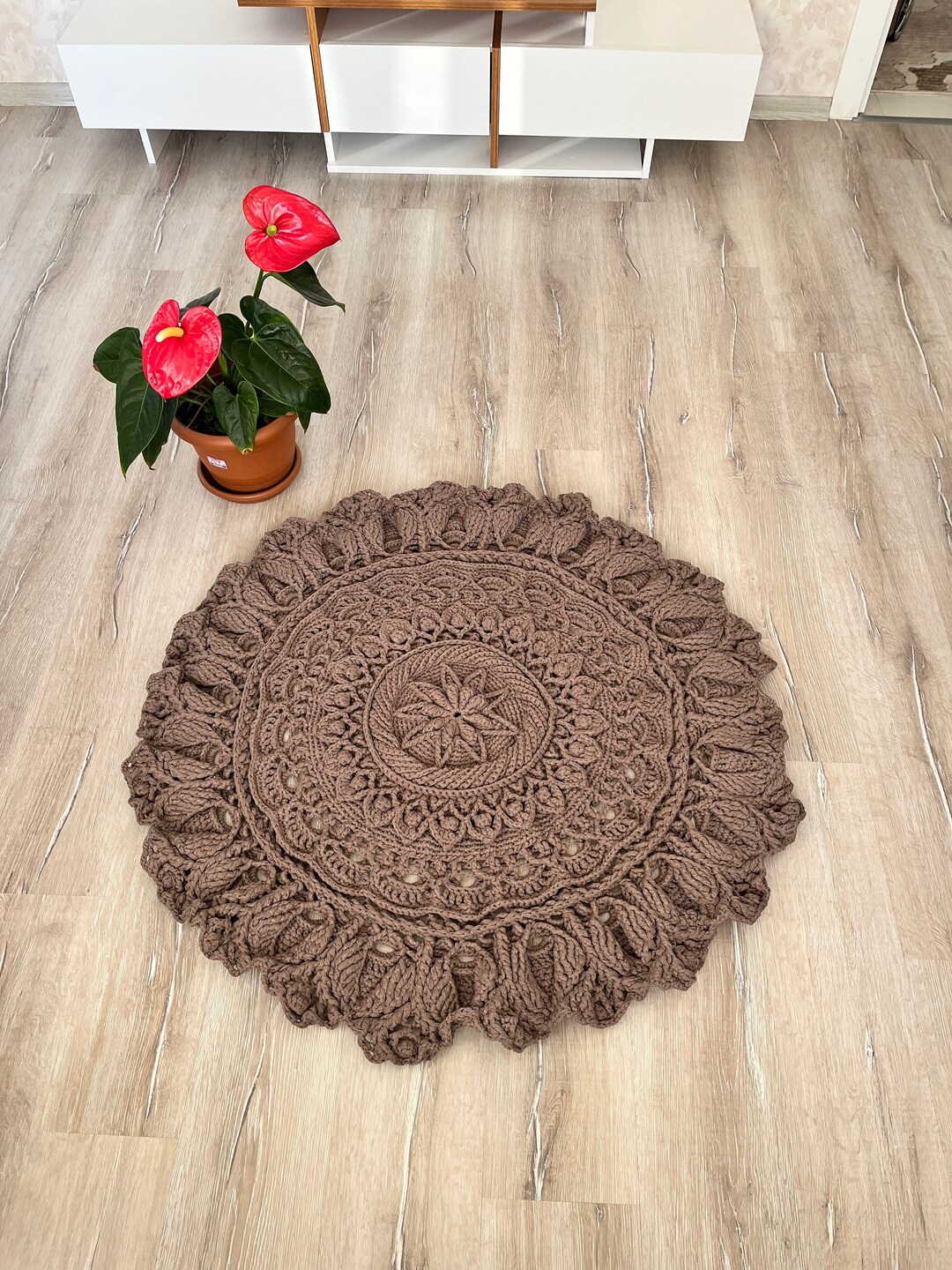 Knitted Carpet, Round Crochet Rug, Macrame Knitted Rug, Rug Circle ...