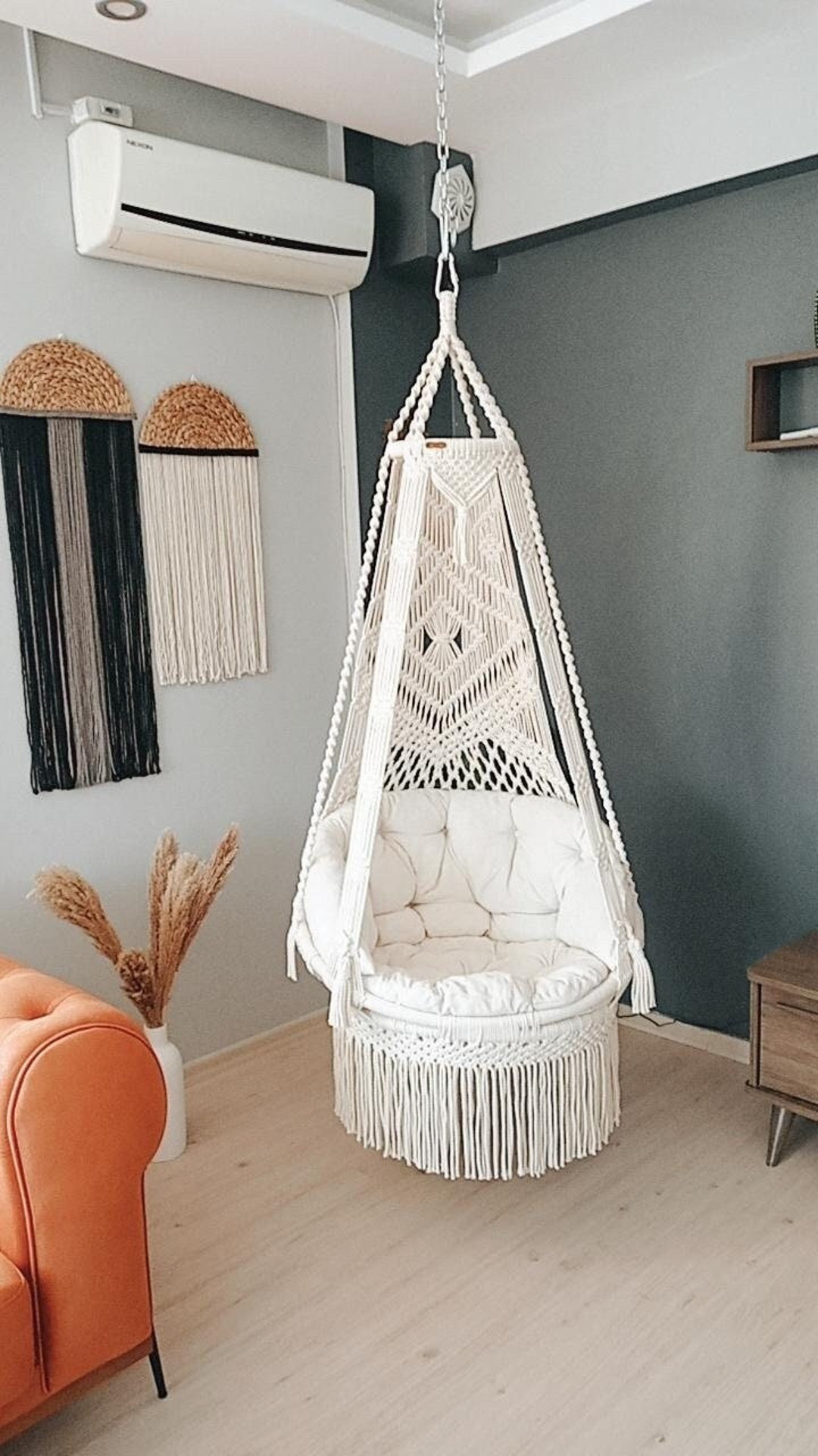 Macrame Swing Chair: Boho Hanging Chair With Cushion - Etsy