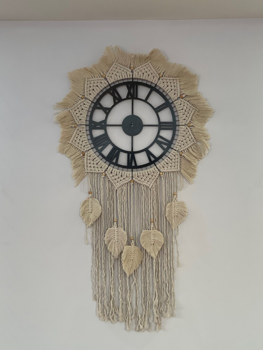 Macrame Wall Clock, Macrame Wood Wall Clock, Boho Style Wall Clock, Bohemian Style Clock ...