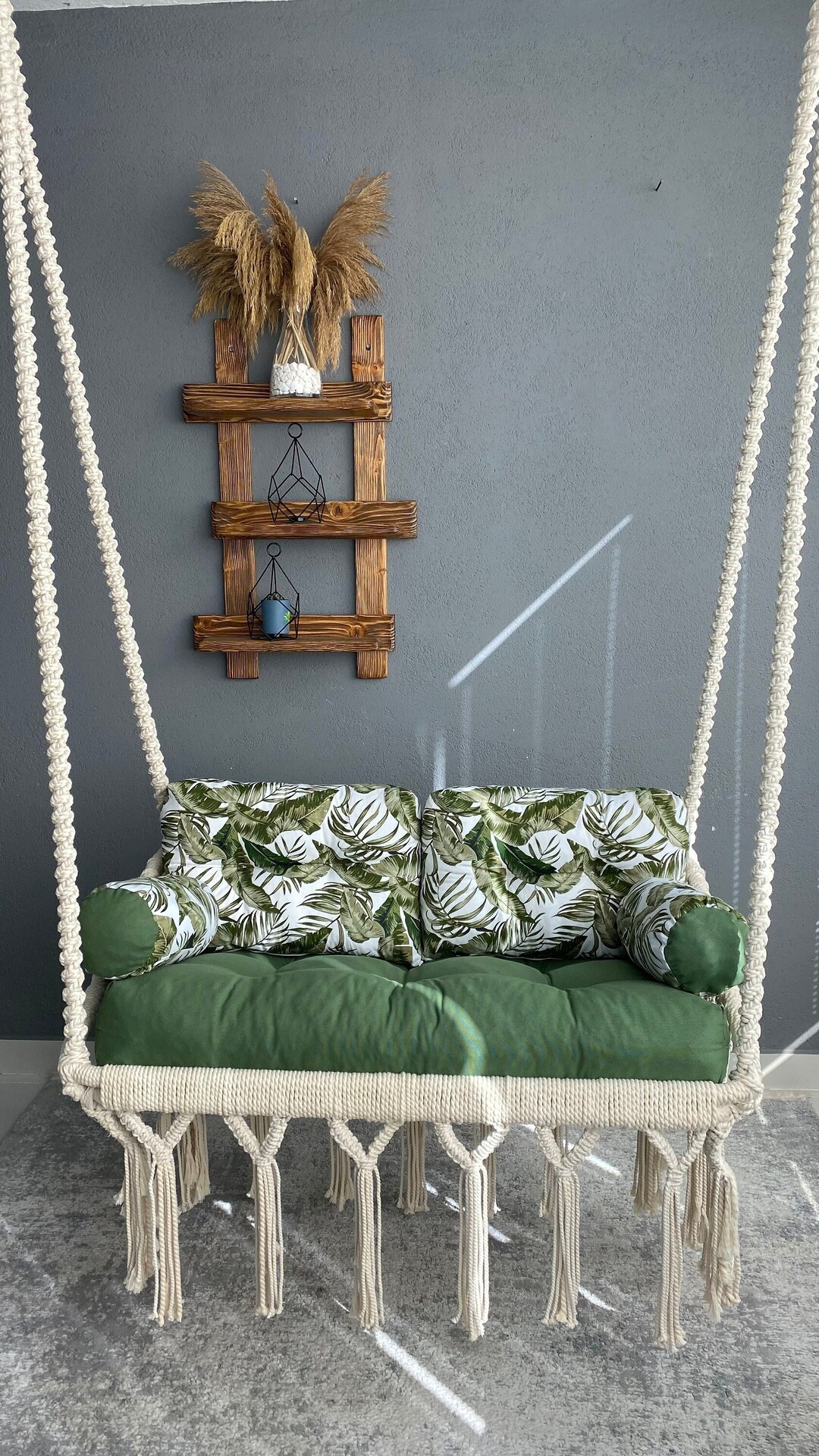 Double Macrame Hanging Chair Swing, Large Macrame Rocking Swing ...