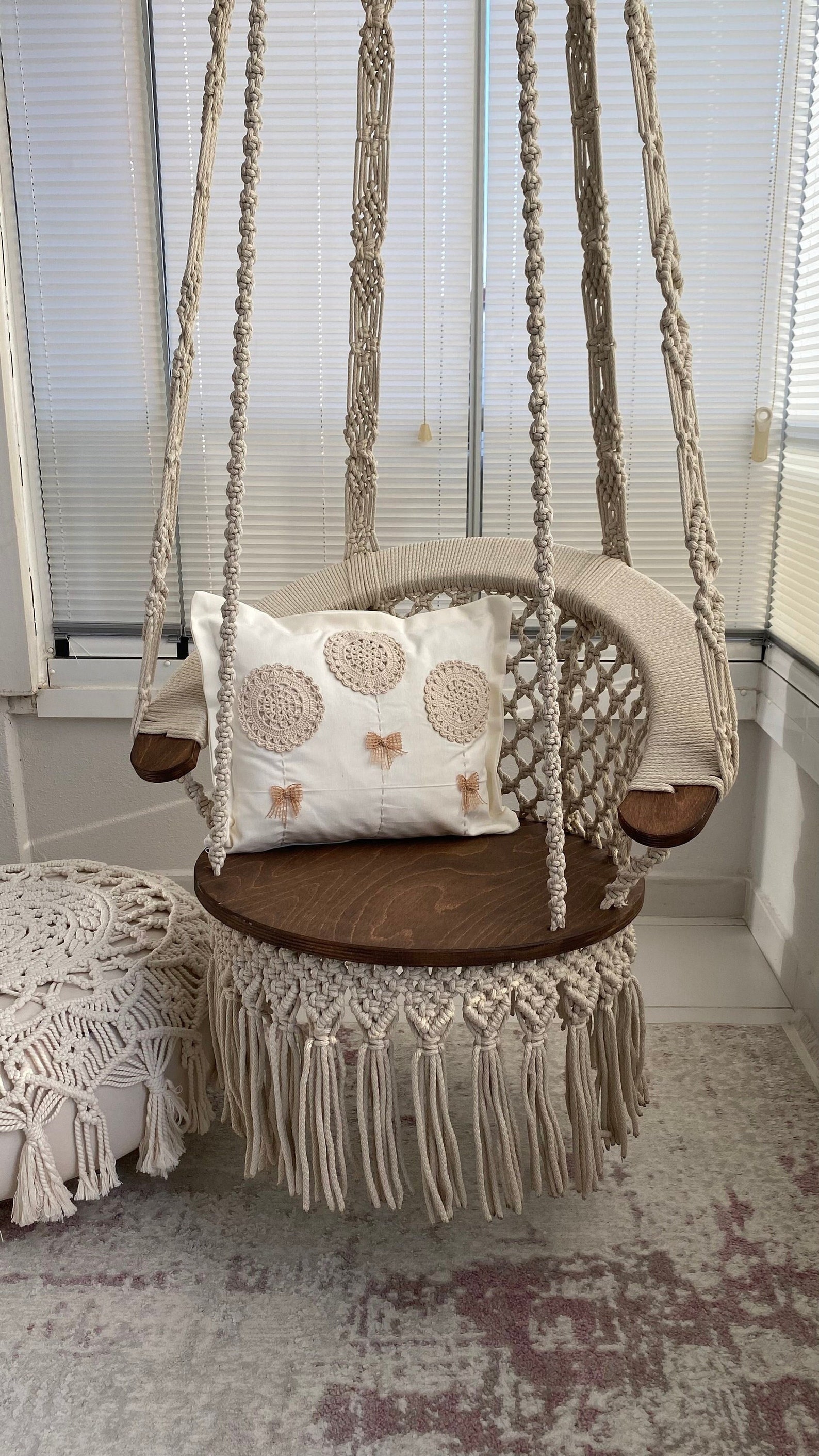 Cotton Macrame Wood Swing Hanging Chair Tree Swing Outdoor - Etsy