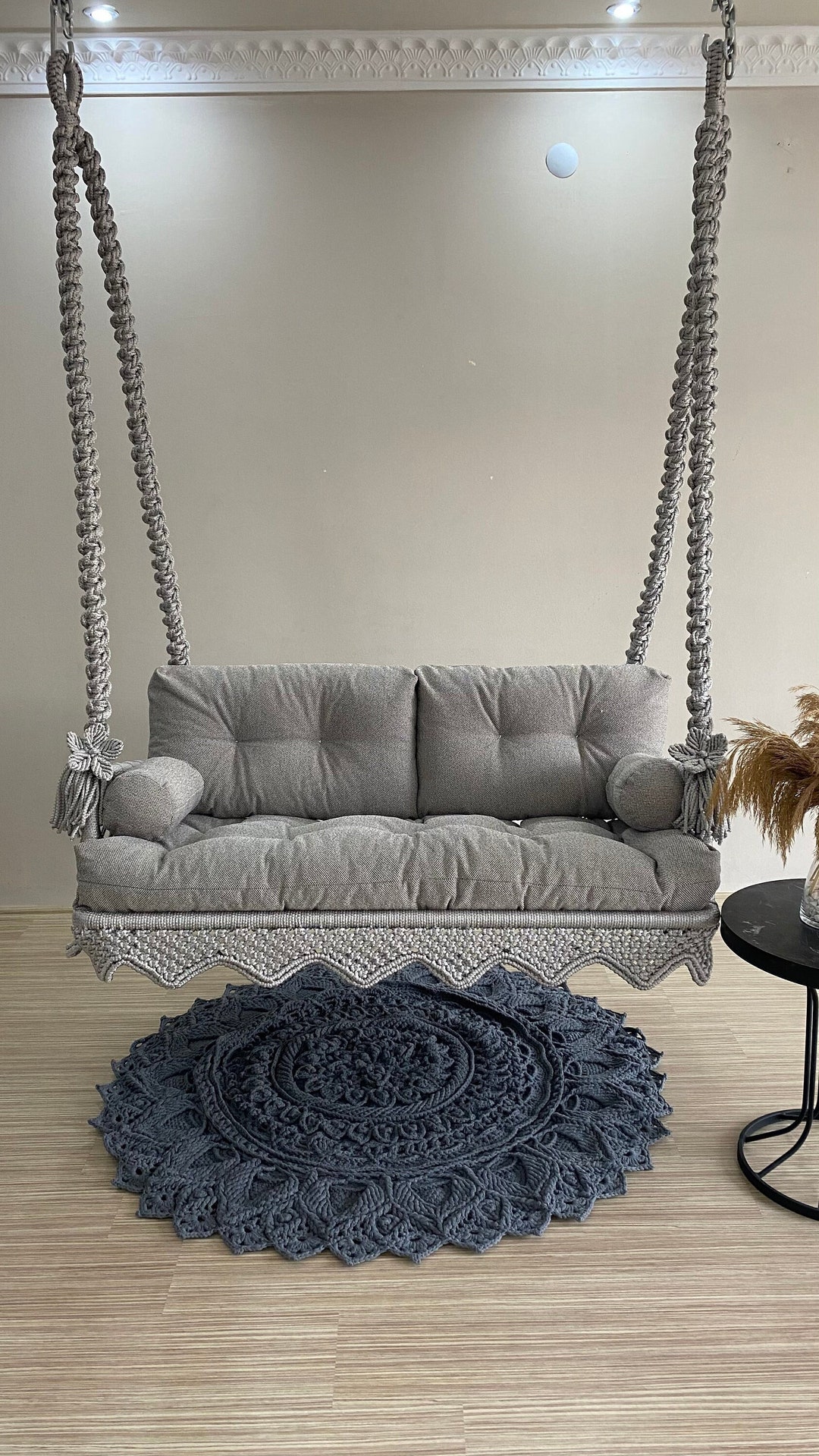Gray Large Macrame Swing for Garden and Home, Hanging Cotton Macrame ...