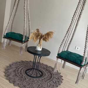 Macrame Tree Swing, Wooden Rope Swing, Solid Oak Painted Adults Tree ...