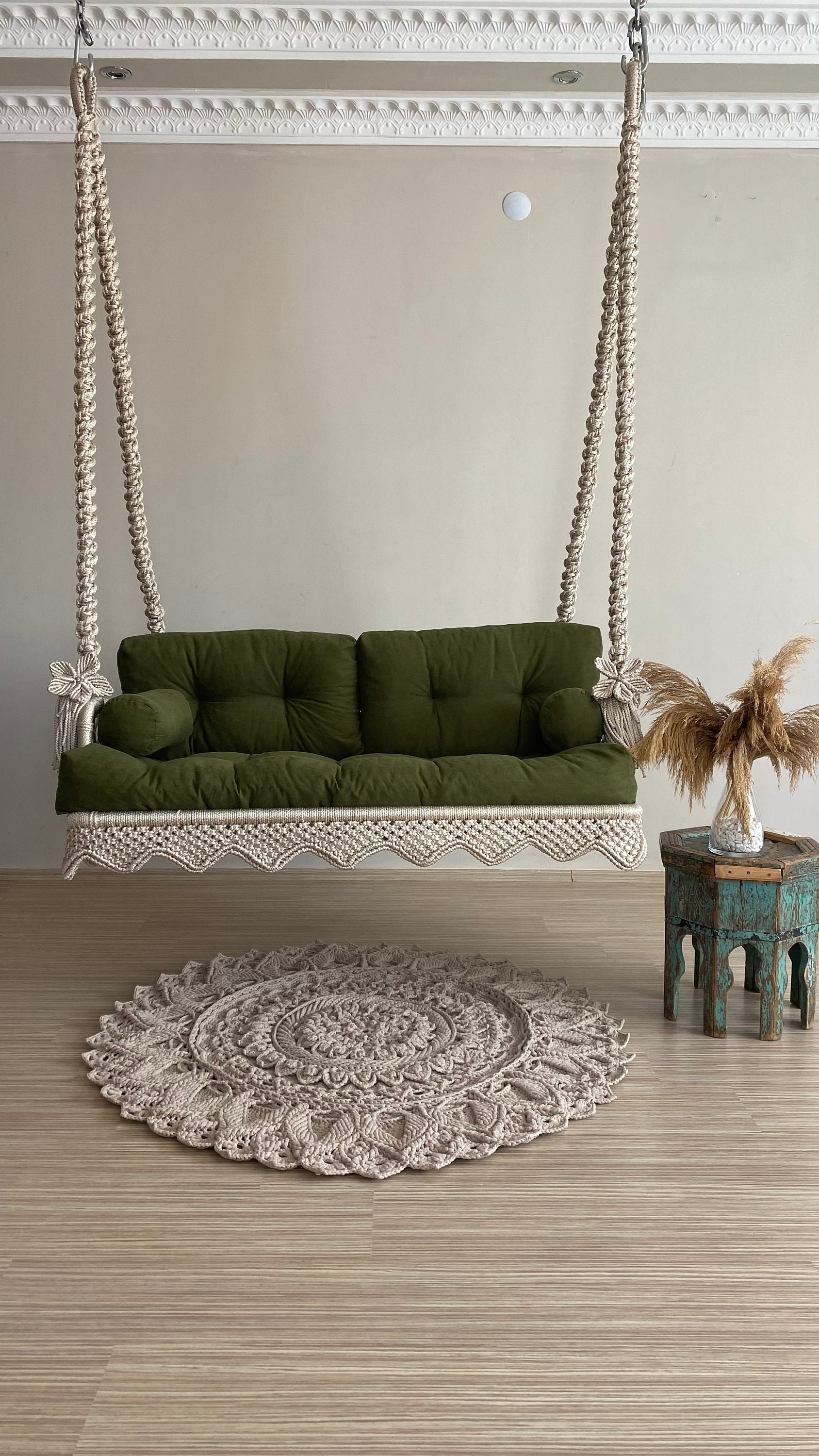 Macrame Balcony Swing, Garden Chair, Hanging Chair, Rocking Bed Swing ...