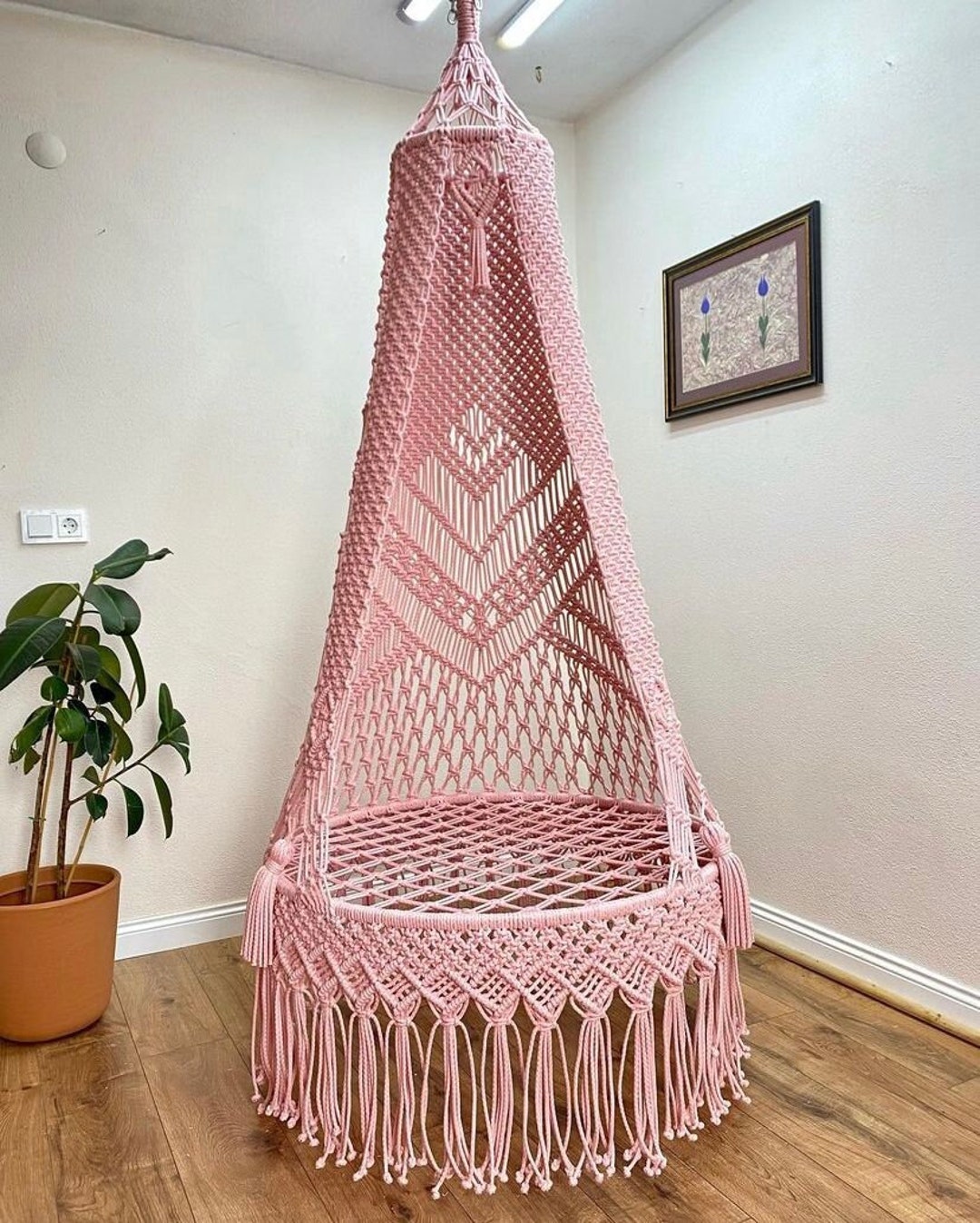 Macrame Hanging Chair, Macrame Hammock Swing, Macrame Round Swing ...