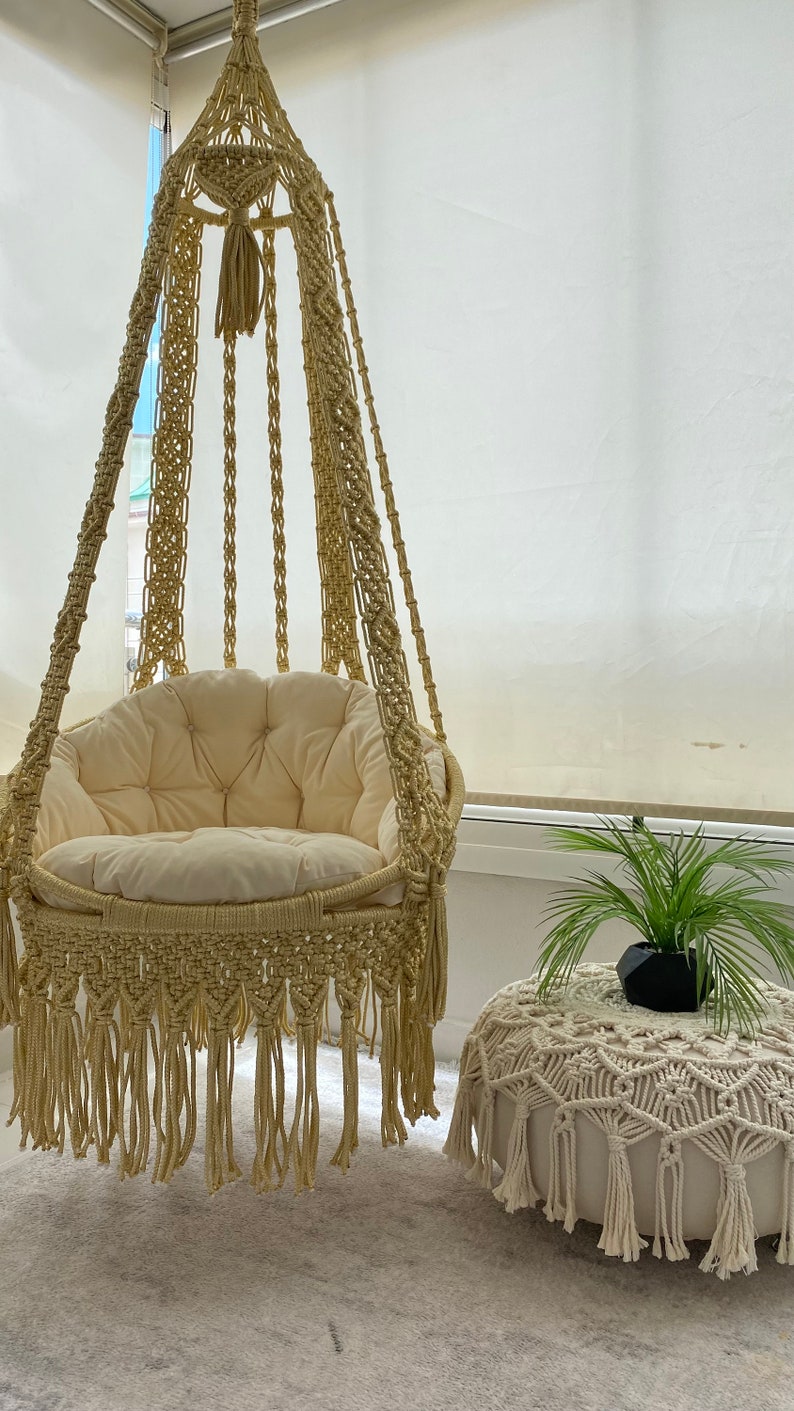 Macrame Hanging Chair, Macrame Porch Rocking Swing, Hammock Chair ...