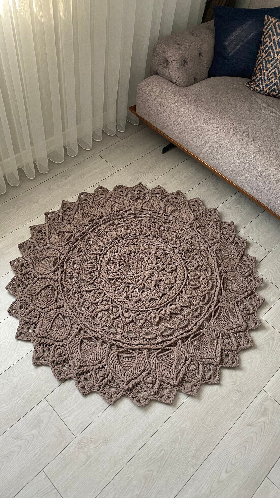 Crochet Round Rug, Knitted Carpet Rug, Macrame Rug, Hand Knitted Rug ...