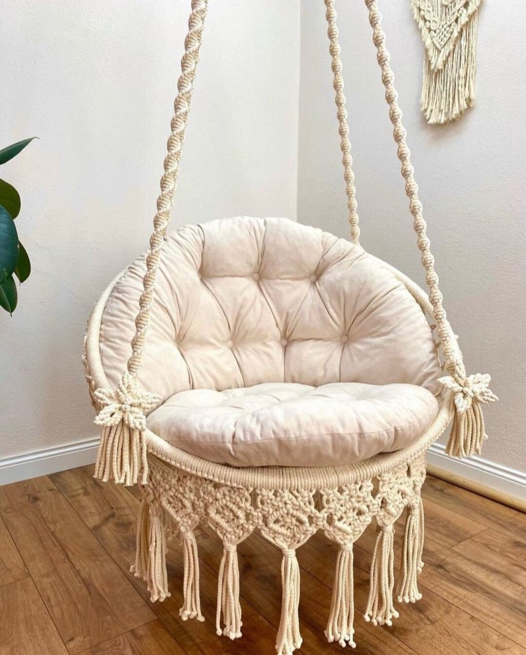 Macrame Hammock Chair, Macrame Round Swing, Hanging Cotton Macrame ...