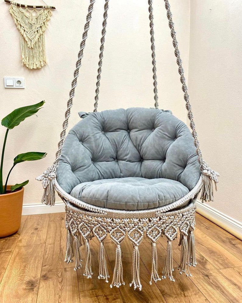 Macrame Hammock Chair, Macrame Round Swing, Hanging Cotton Macrame ...