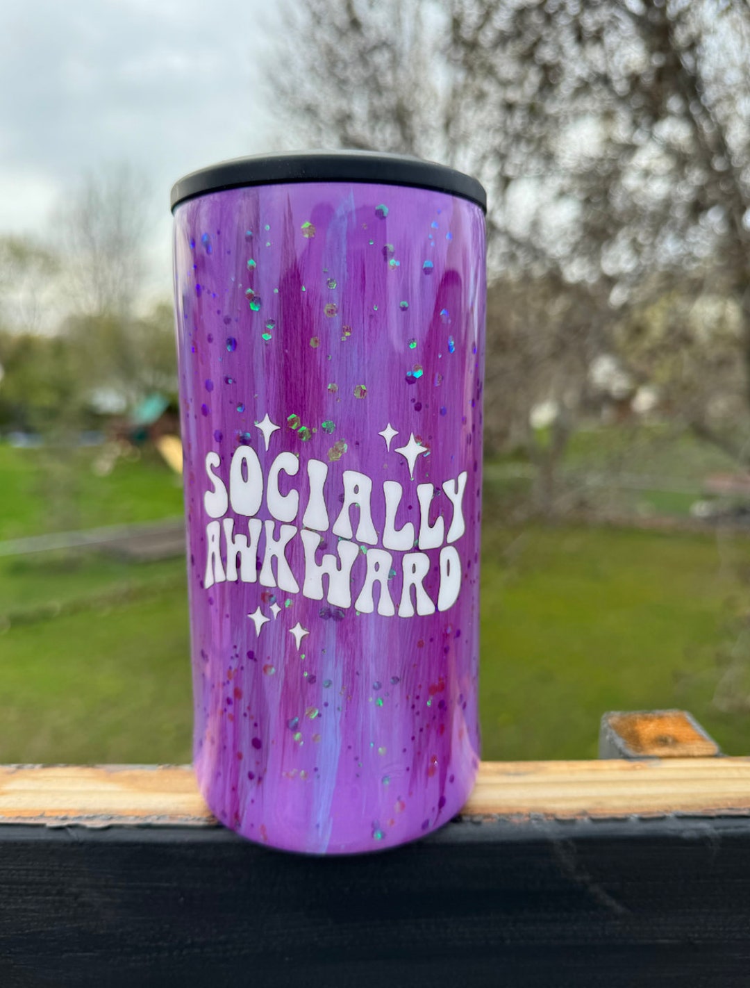 Socially Awkward Epoxy Resin Can Cooler Socially Awkward Can Cooler Glitter Can Cooler Custom