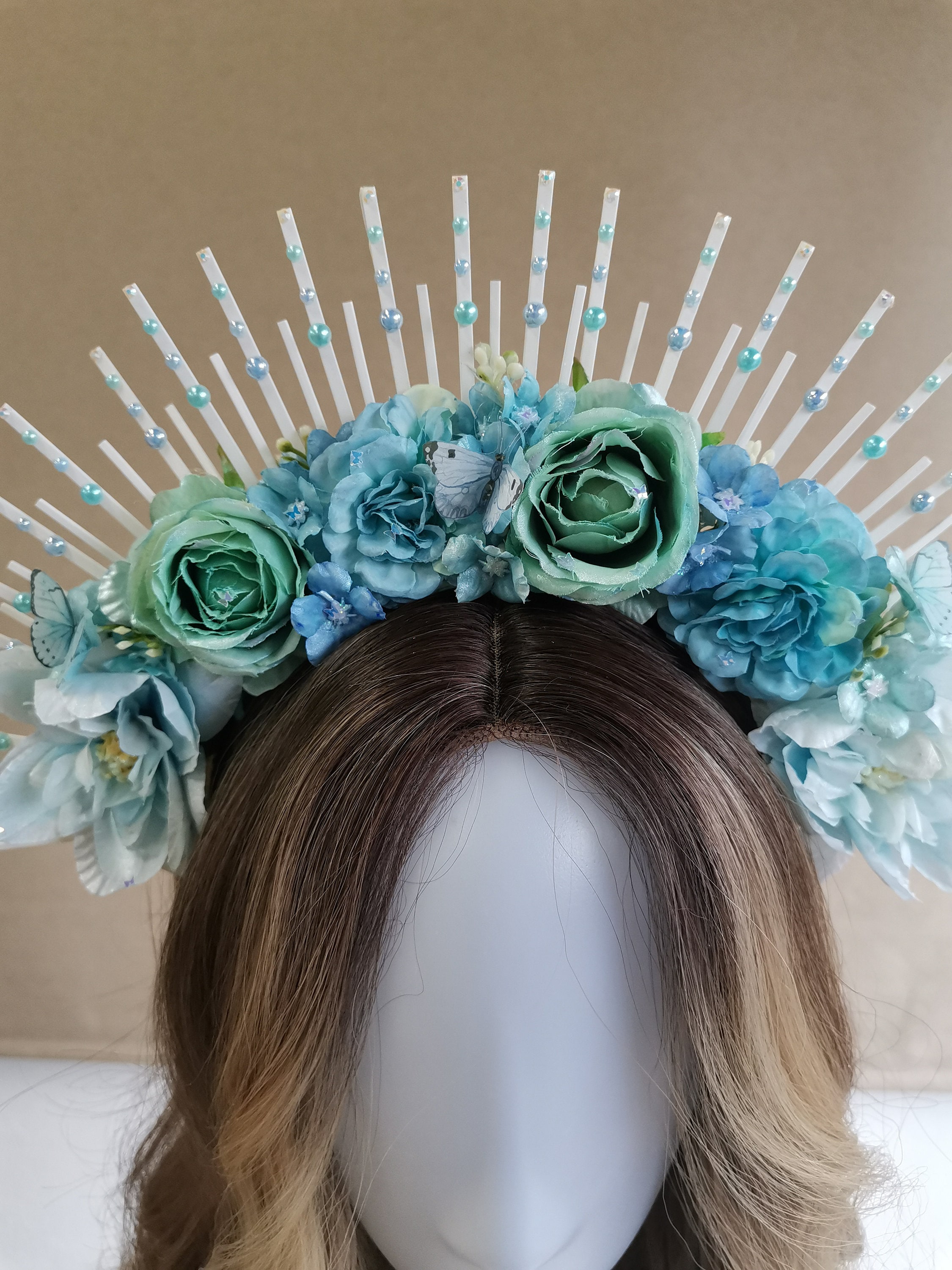 Sea Blue Flower Crown, Halo Flower Crown, Flower Headpiece, Floral Hair ...
