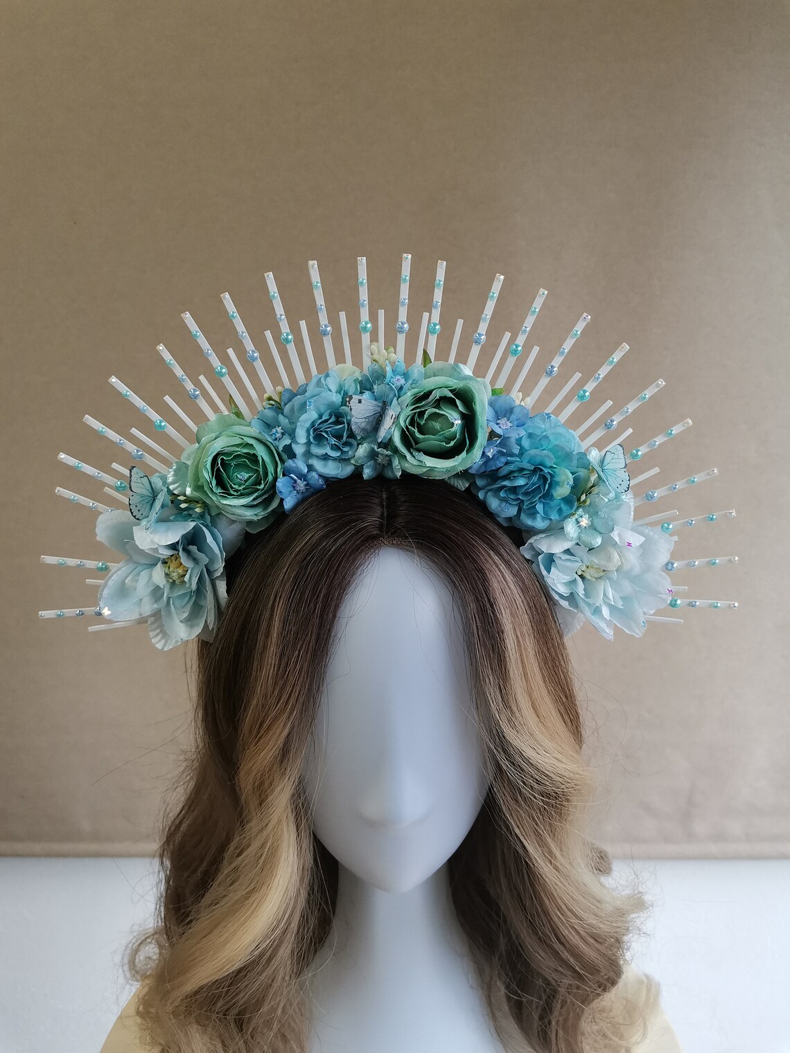 Sea Blue Flower Crown, Halo Flower Crown, Flower Headpiece, Floral Hair ...
