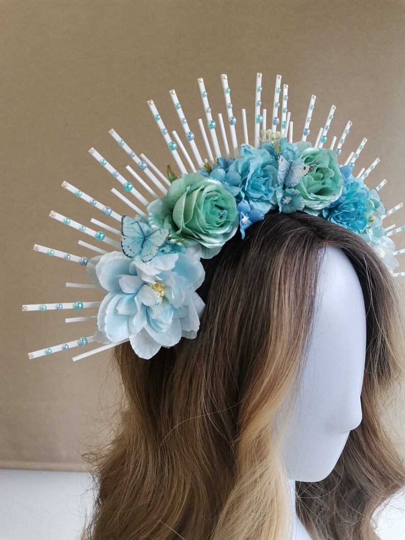 Sea Blue Flower Crown, Halo Flower Crown, Flower Headpiece, Floral Hair ...
