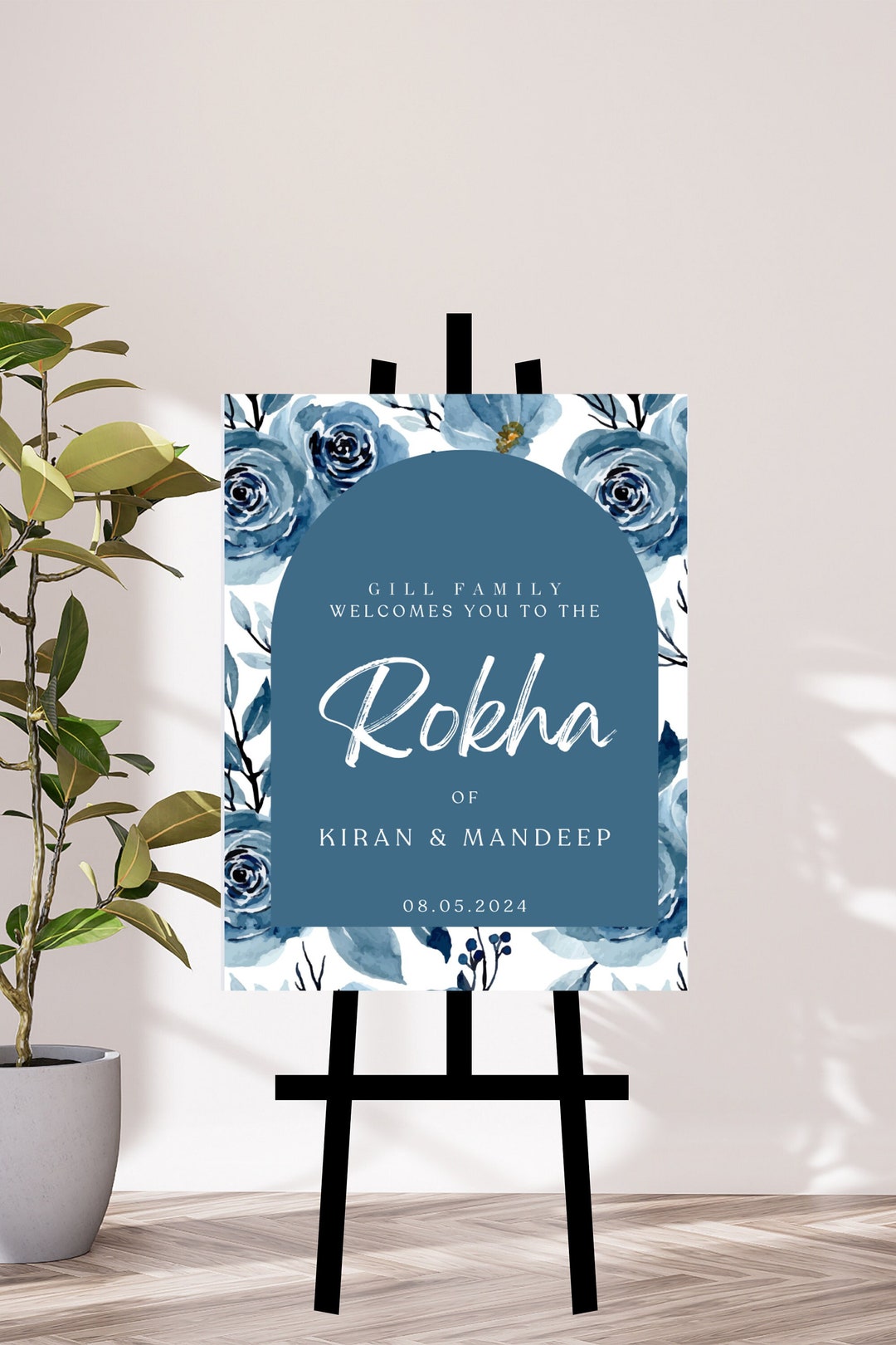 Indian Rokha Welcome Sign Wedding Sikh Rokha Sign Blue Floral Decor ...