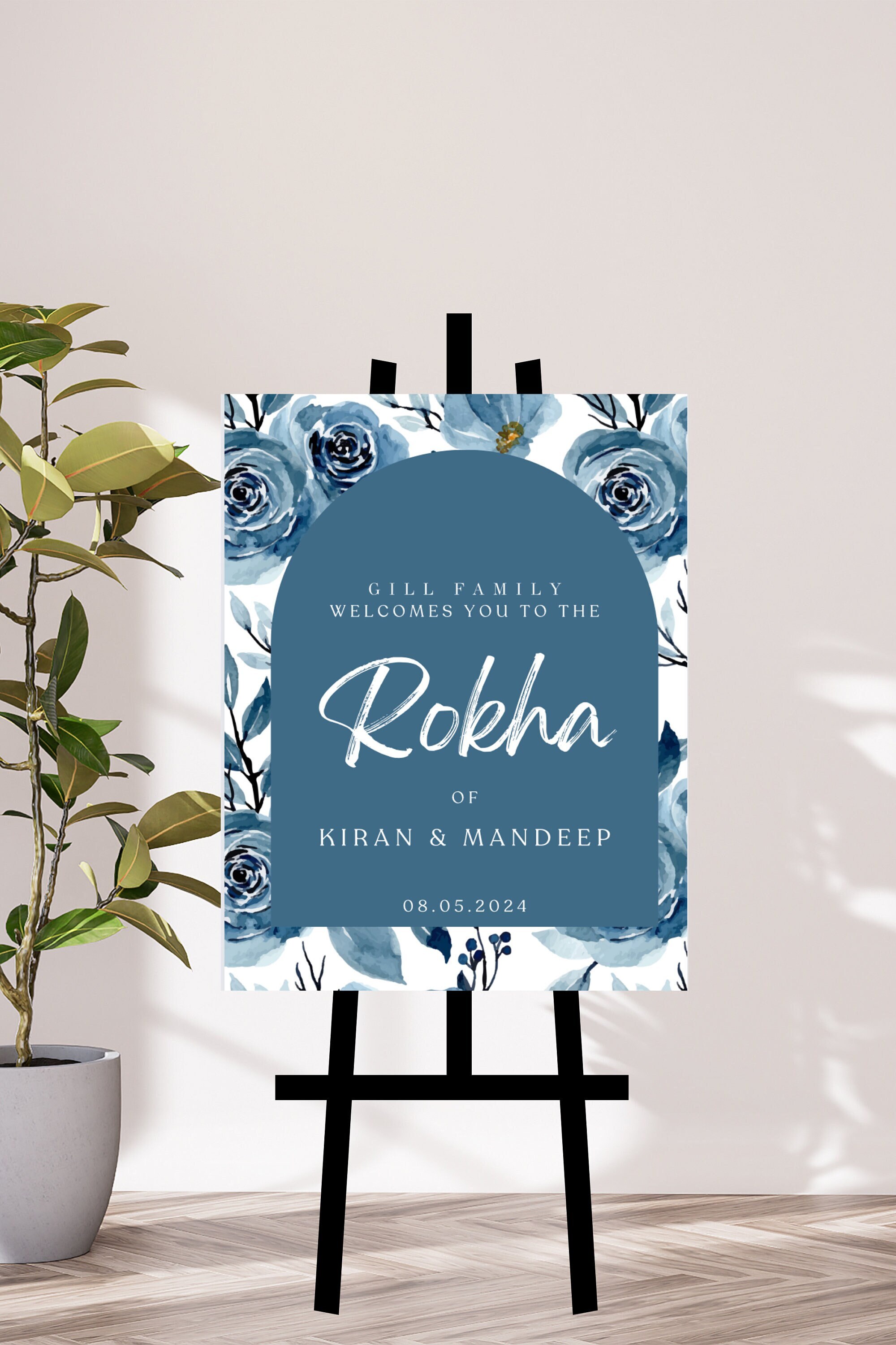 Indian Rokha Welcome Sign - Wedding Sikh - Rokha Sign - Blue Floral ...