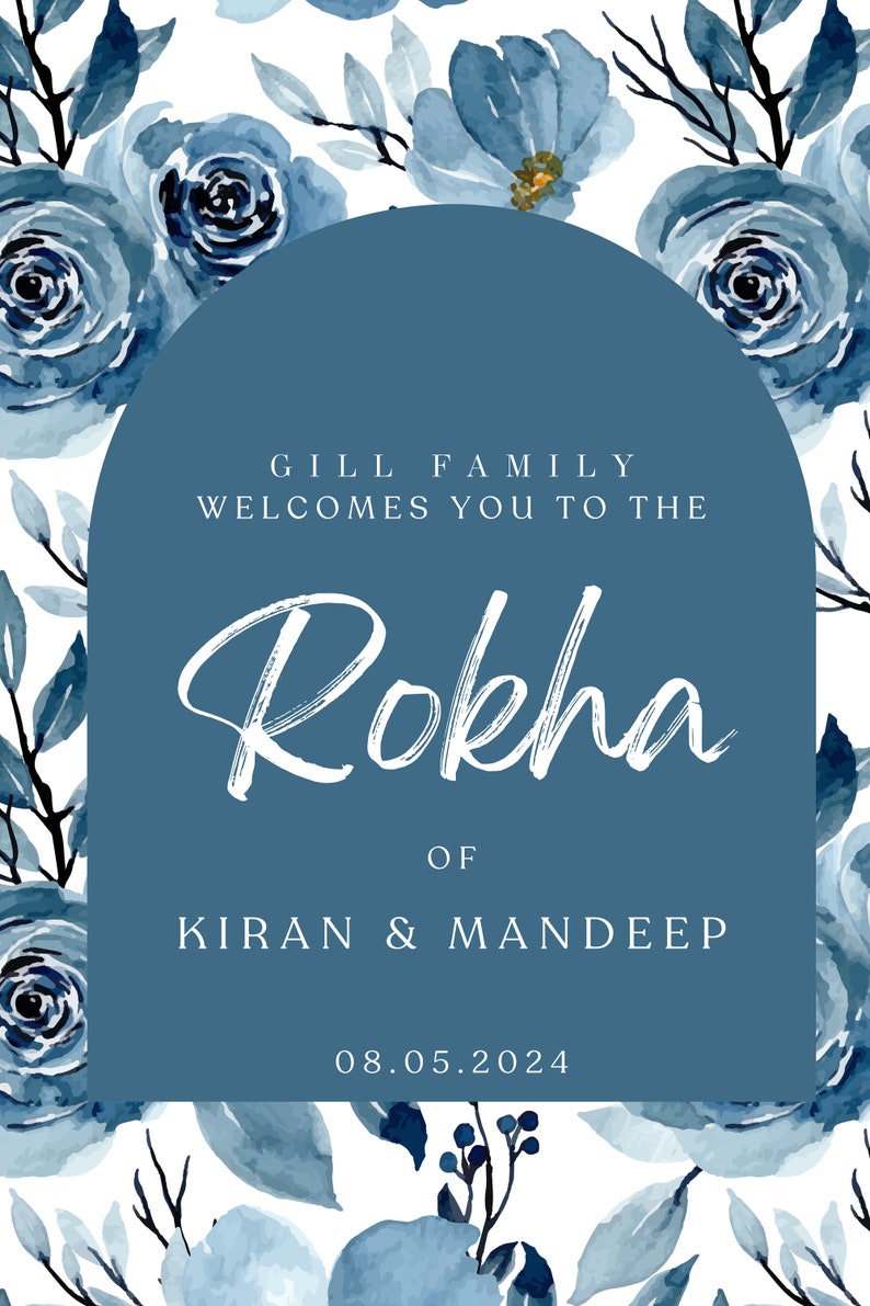 Indian Rokha Welcome Sign - Wedding Sikh - Rokha Sign - Blue Floral ...
