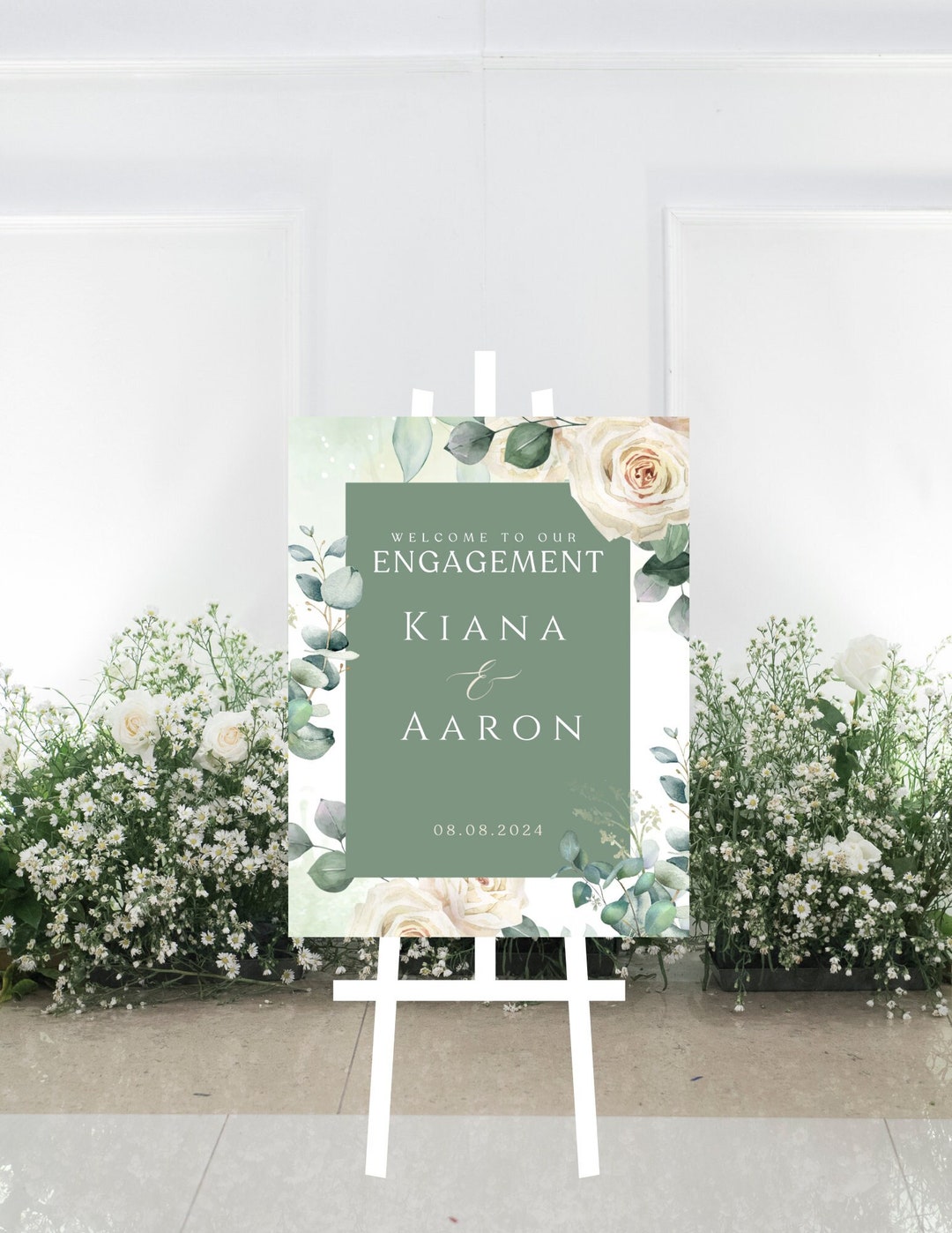 Engagement Welcome Sign - Engagement Sign - Green Floral Decor Sign ...