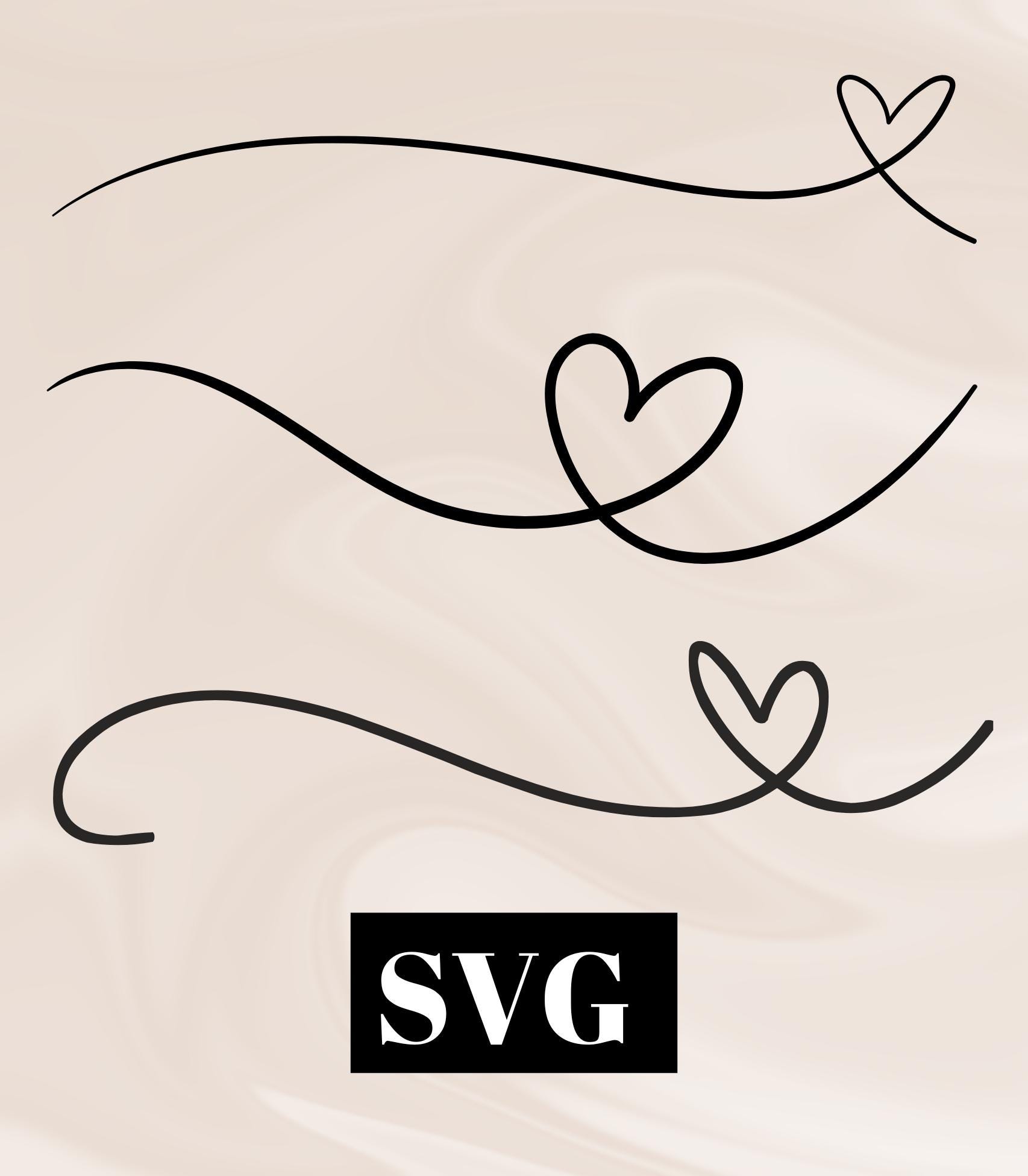 3 Hearts Fancy Lines SVG, Love Line Drawing, Valentine's Day Card, Love ...