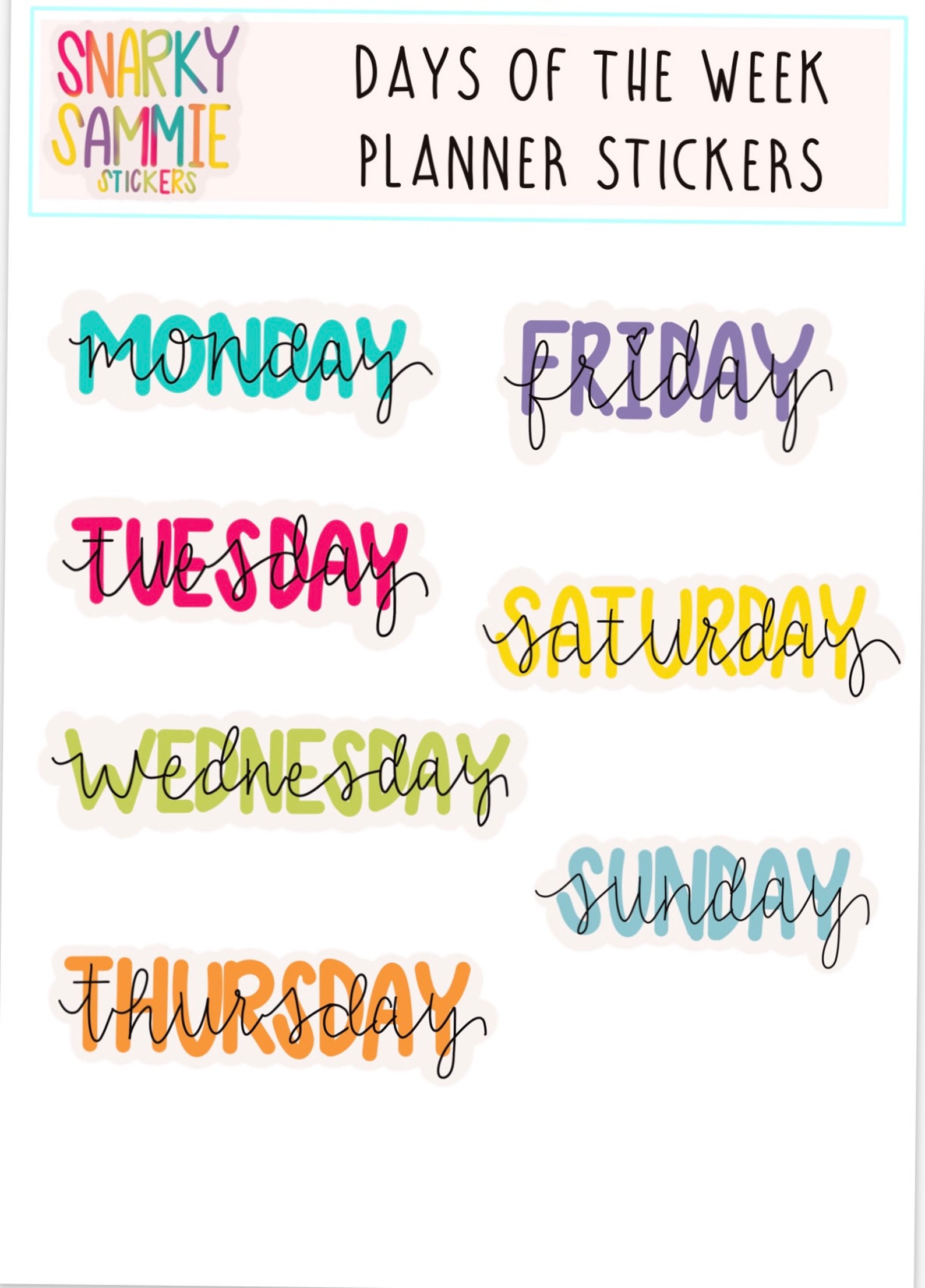Digital Days of the Week Stickers - Colorful - Etsy