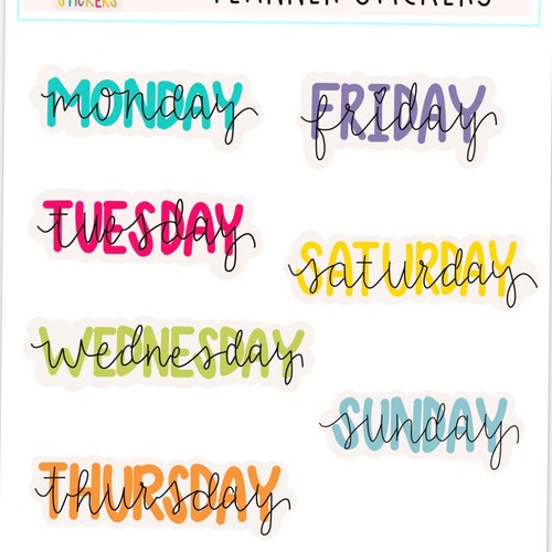 Days of the Week Label Set decals Only - Etsy