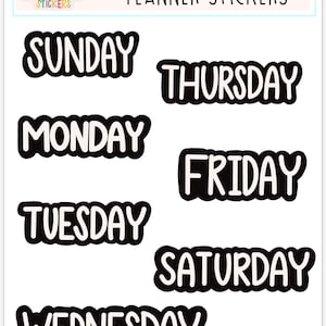 Digital Days of the Week Stickers - Black - Etsy
