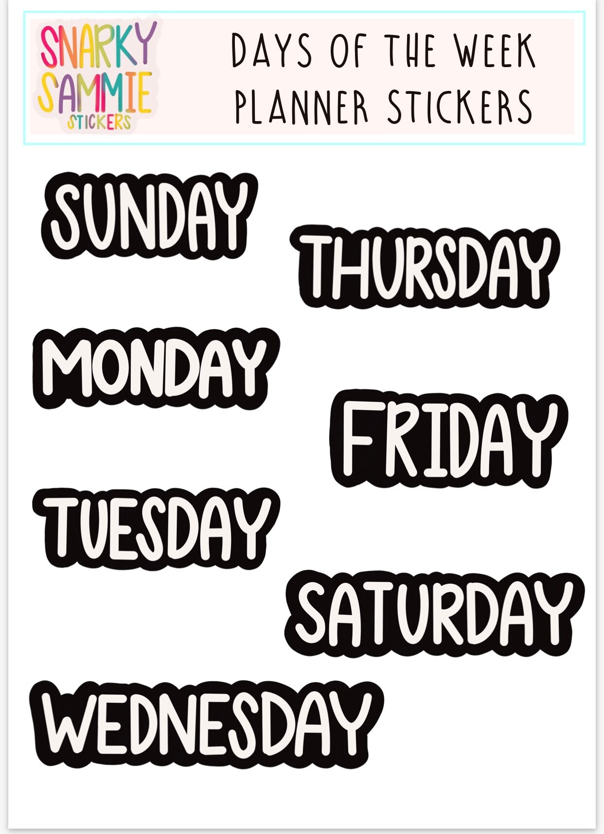 Digital Days of the Week Stickers - Black - Etsy