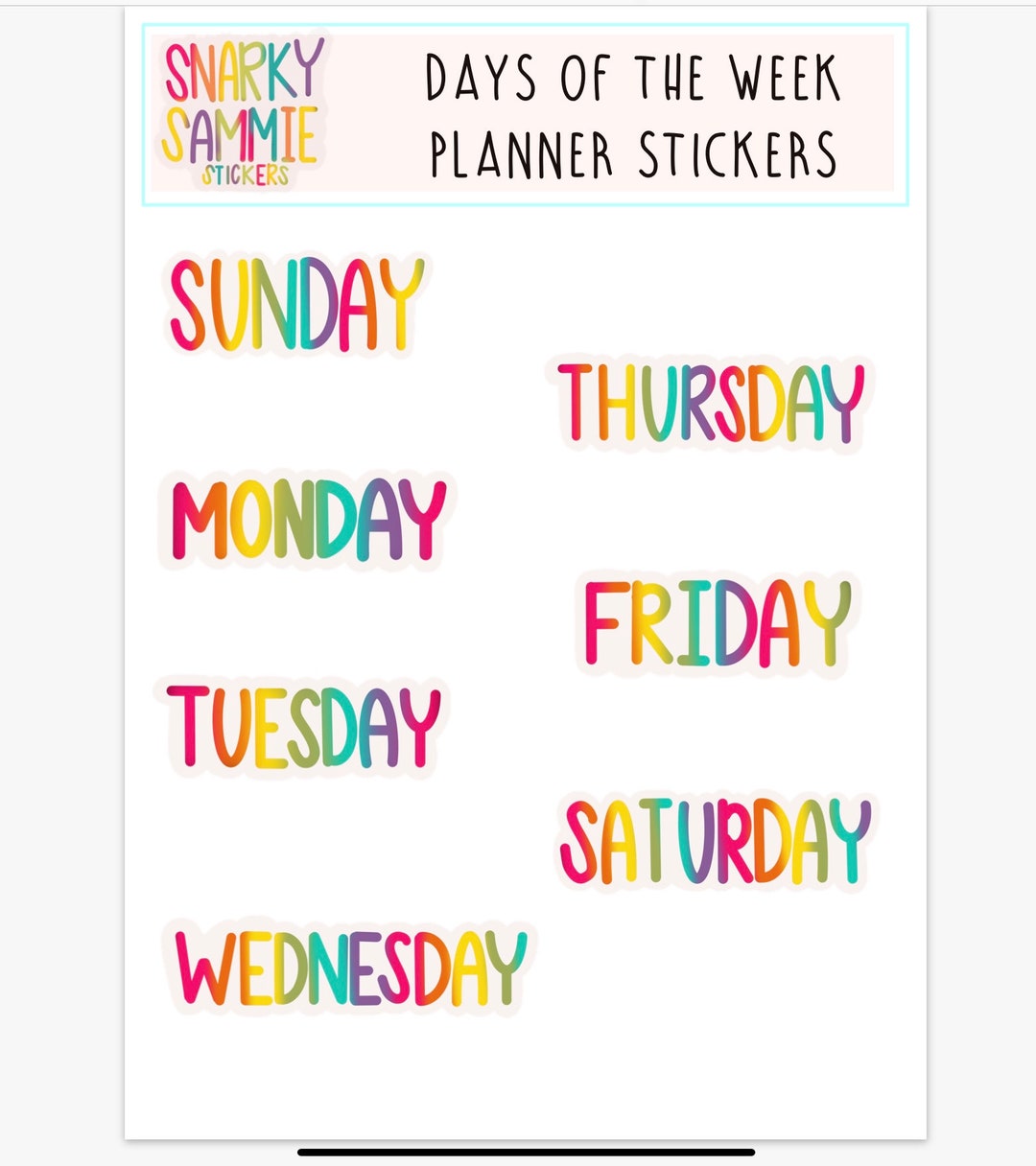 Digital Days of the Week Stickers - Rainbow - Etsy