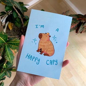 Happy Capy Glossy Art Print Capybara Digital Art Blue Meme Poster ...