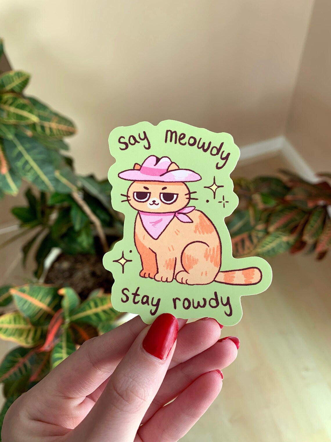 Say Meowdy Stay Rowdy Cat Cowboy Matte Vinyl Sticker Cute - Etsy