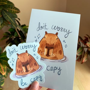 Don't Worry Be Capy Matte Vinyl Sticker | Cute Kawaii Hydroflask Laptop ...
