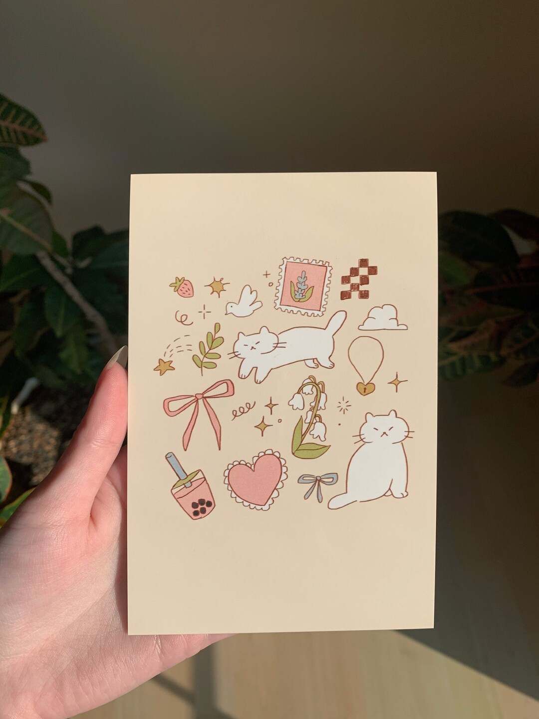 Cute Things Cat Art Print 6"x4" | Cottagecore Kawaii Postcard Poster ...