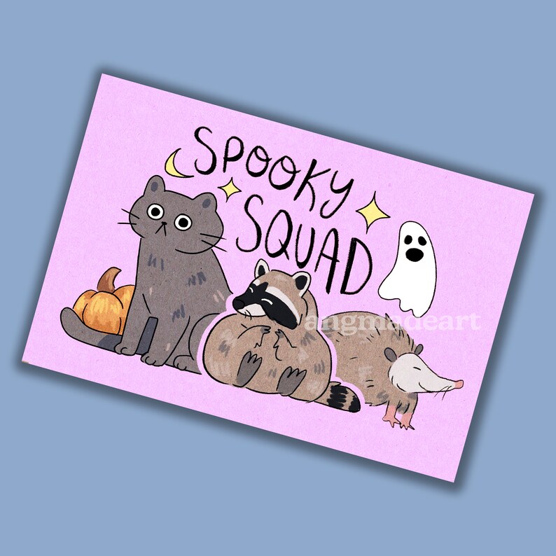 Spooky Squad Glossy Art Print 6"x4" | Cottagecore Kawaii Postcard ...