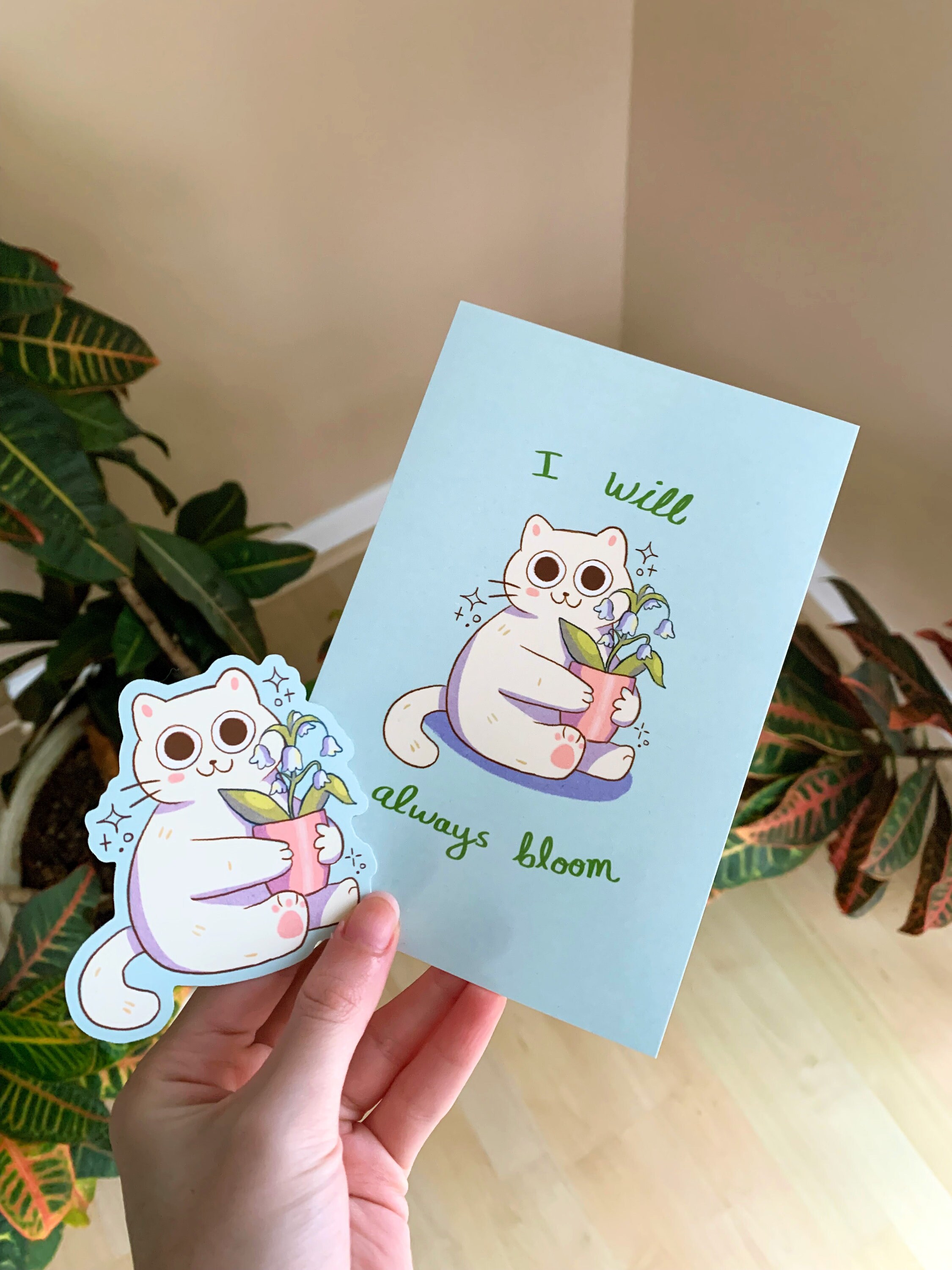 Cat Bloom Glossy Art Print | Digital Art Blue Meme Poster Postcard ...