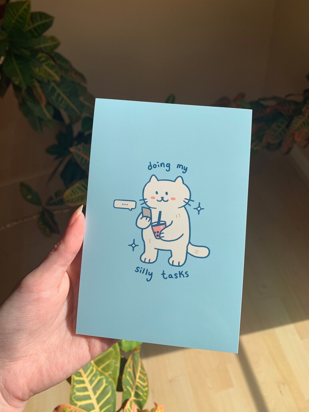 Silly Tasks Cat Art Print 6"x4" 8"x10" | Kawaii Glossy Mini Original ...