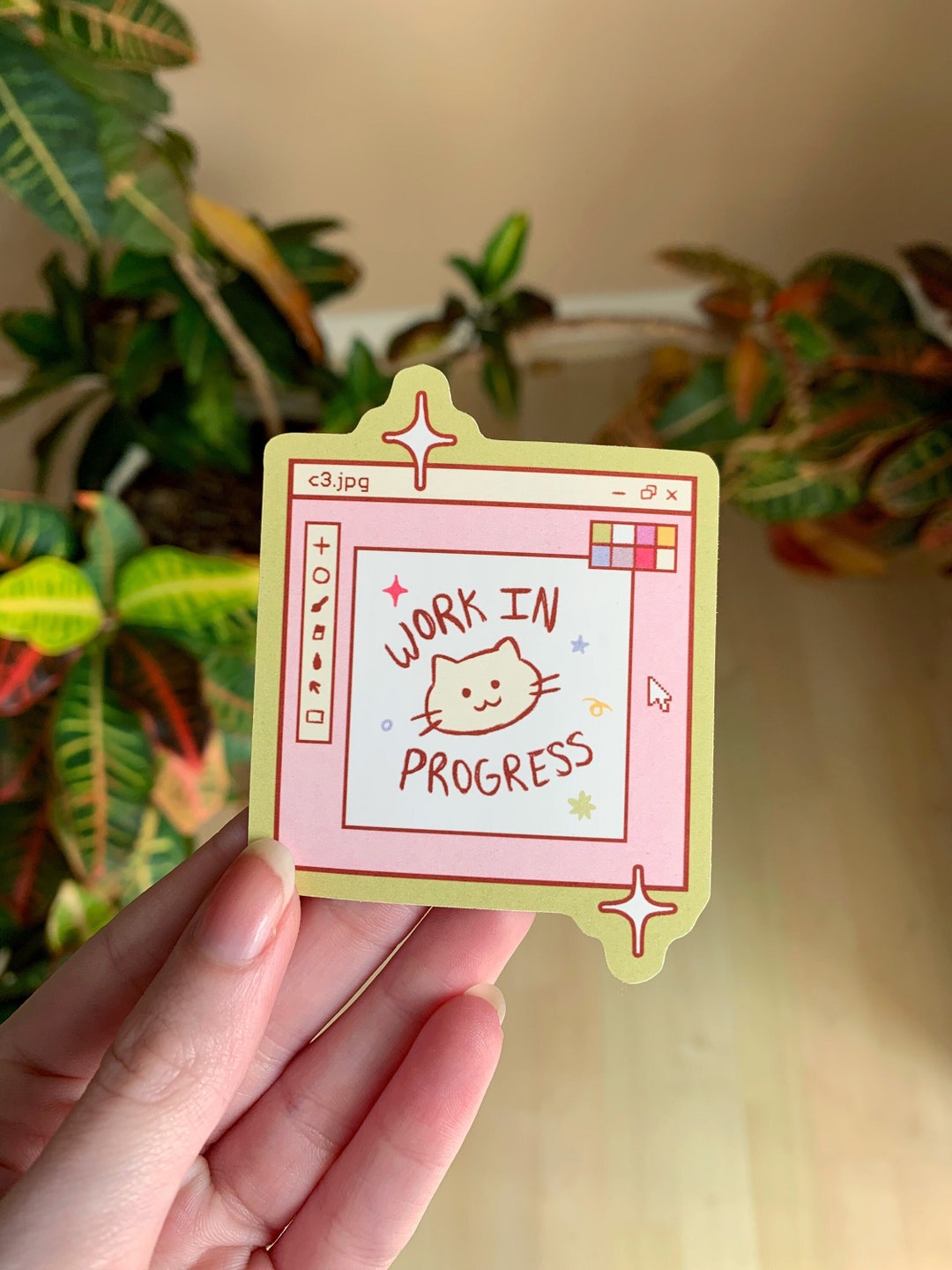 Work in Progress Cat Art Holographic Matte Vinyl Sticker | Cute Kawaii ...