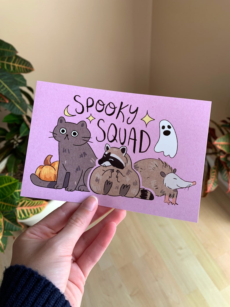 Spooky Squad Glossy Art Print 6"x4" | Cottagecore Kawaii Postcard ...