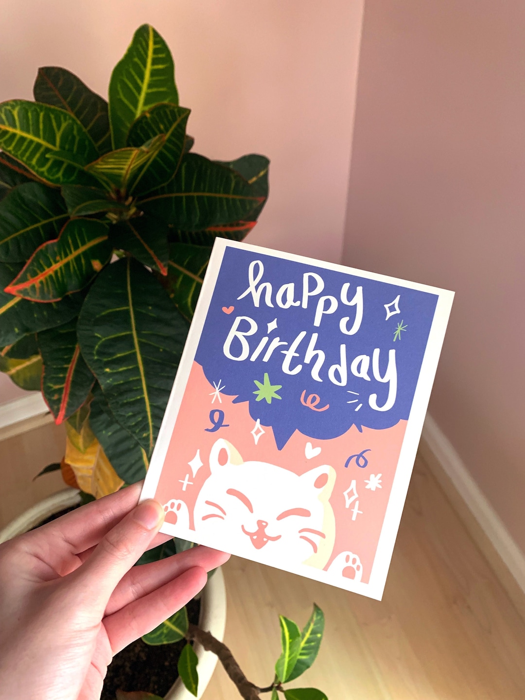 Happy Birthday Cat Greeting Card A2 | Custom Message Celebration ...