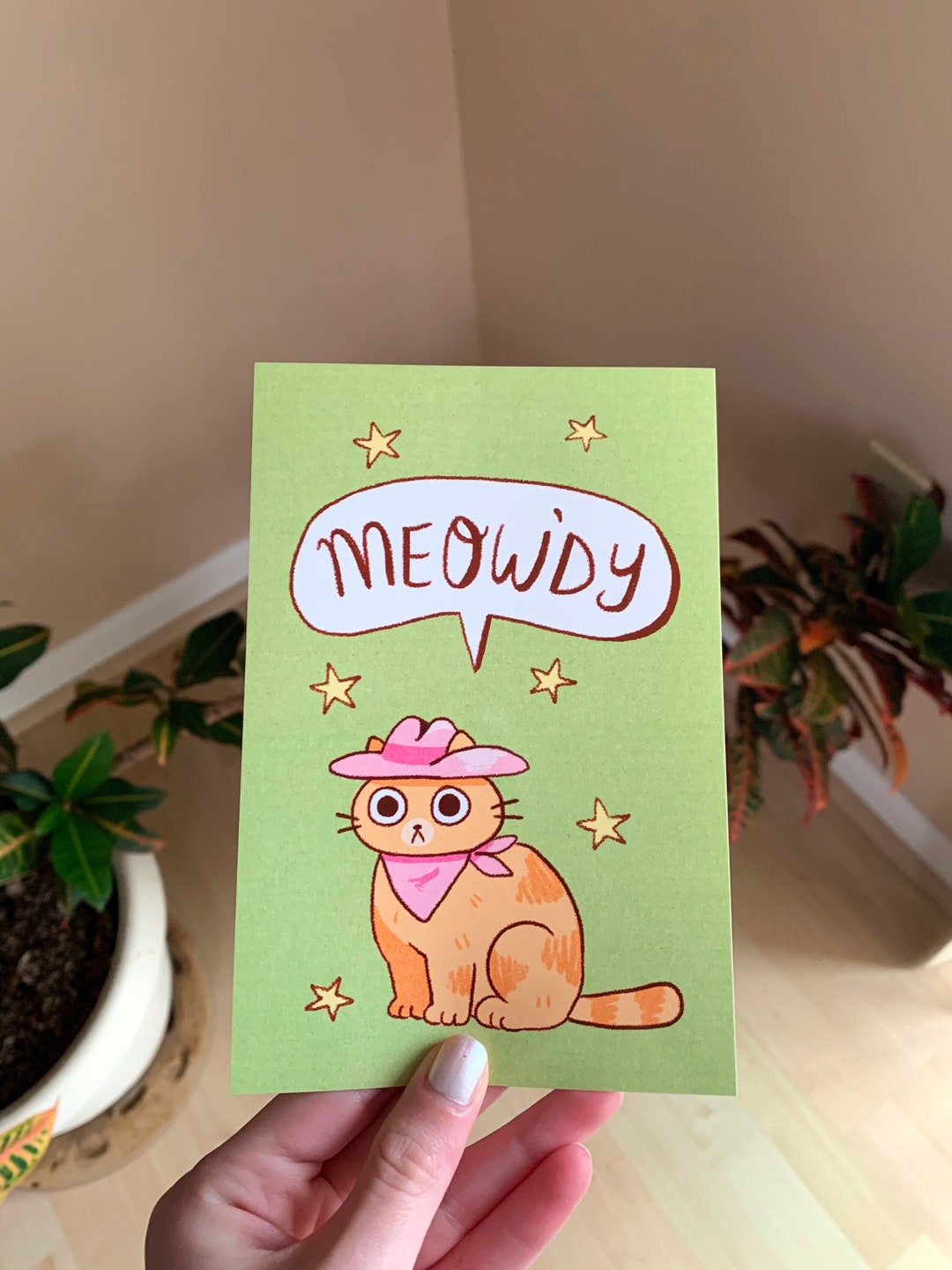 Meowdy Cowboy Cat Glossy Art Print 6x4 Cottagecore Kawaii Postcard ...