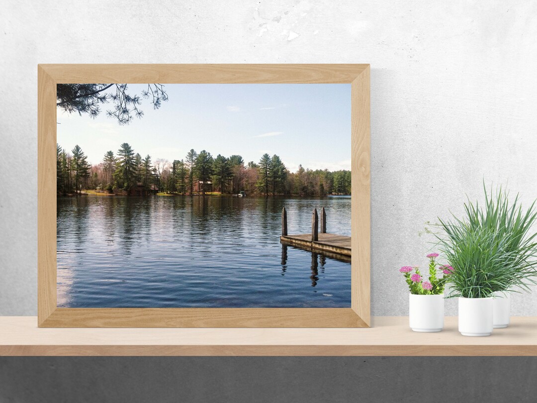 Lake Dock Print, Reflection on Lake Print, Nature Landscape Photography ...