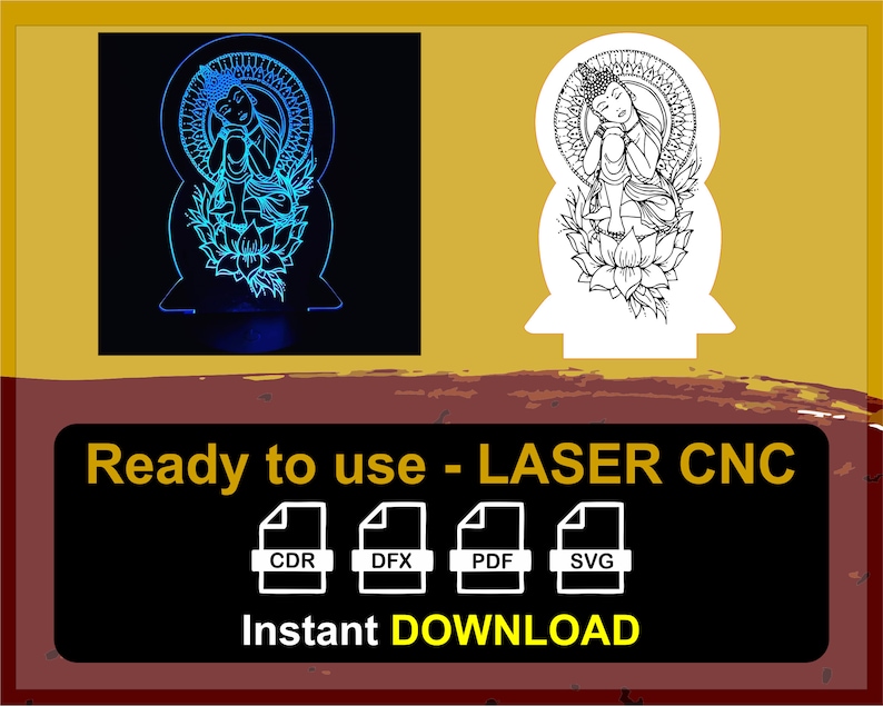 Budda Vector Cdr | Thai Buddha | Head on Knee | Svg Dxf, Digital Vector ...