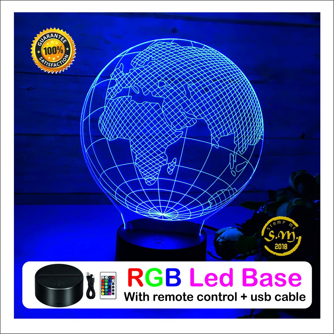 World Globe 3d Illusion LED, Desk Lamp With Rgb Base and Remote Control ...
