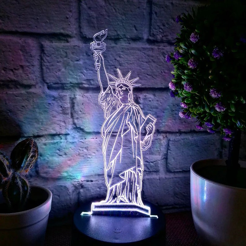 Statue of Liberty Led Light Lamp, USA Monument , New York 3D Illusion ...