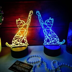Cat LED Light Lamp, Cat Geometric Lamp, Kitty Lamp, Cat Lovers Gift ...