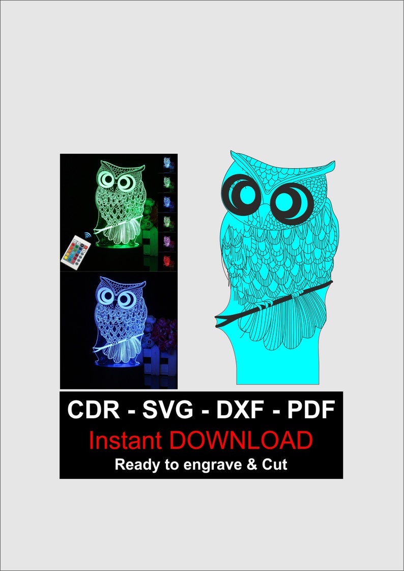 3D Owl Led Acrylic Laser Cut File, Dxf, Svg, Cdr, Pdf Instant Download ...