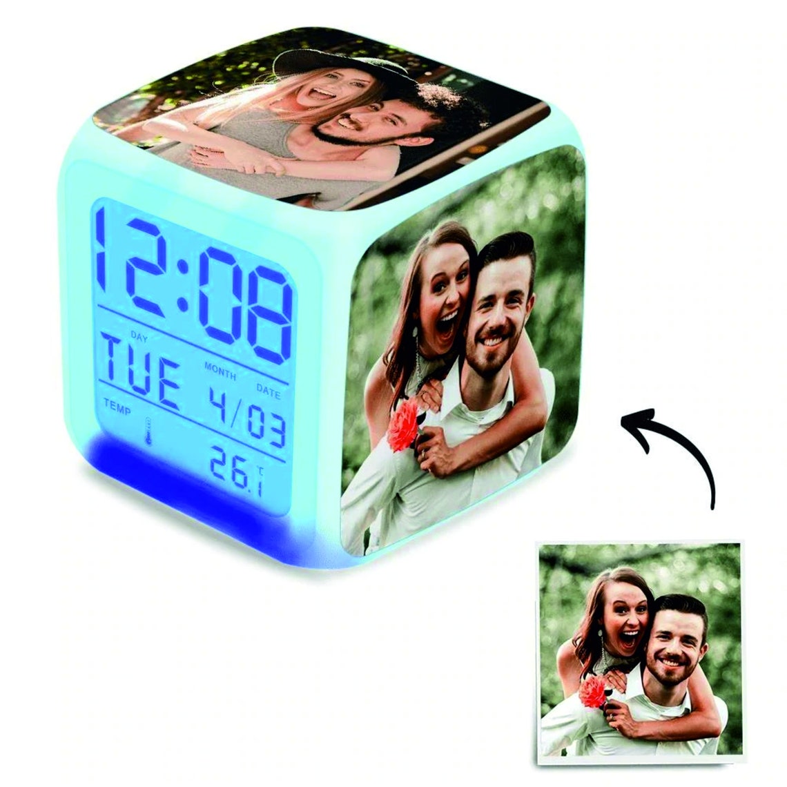 Digital Clock Alarm Led Cube With Photo, Fathers Day Gifts, Color ...