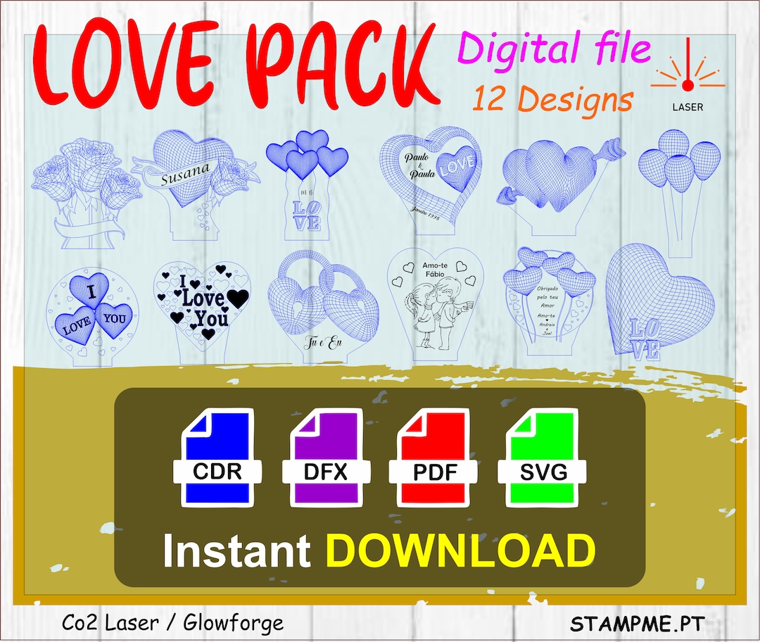 Love Design Pack Vector, Instant File Download, Pack of 12 Design for ...