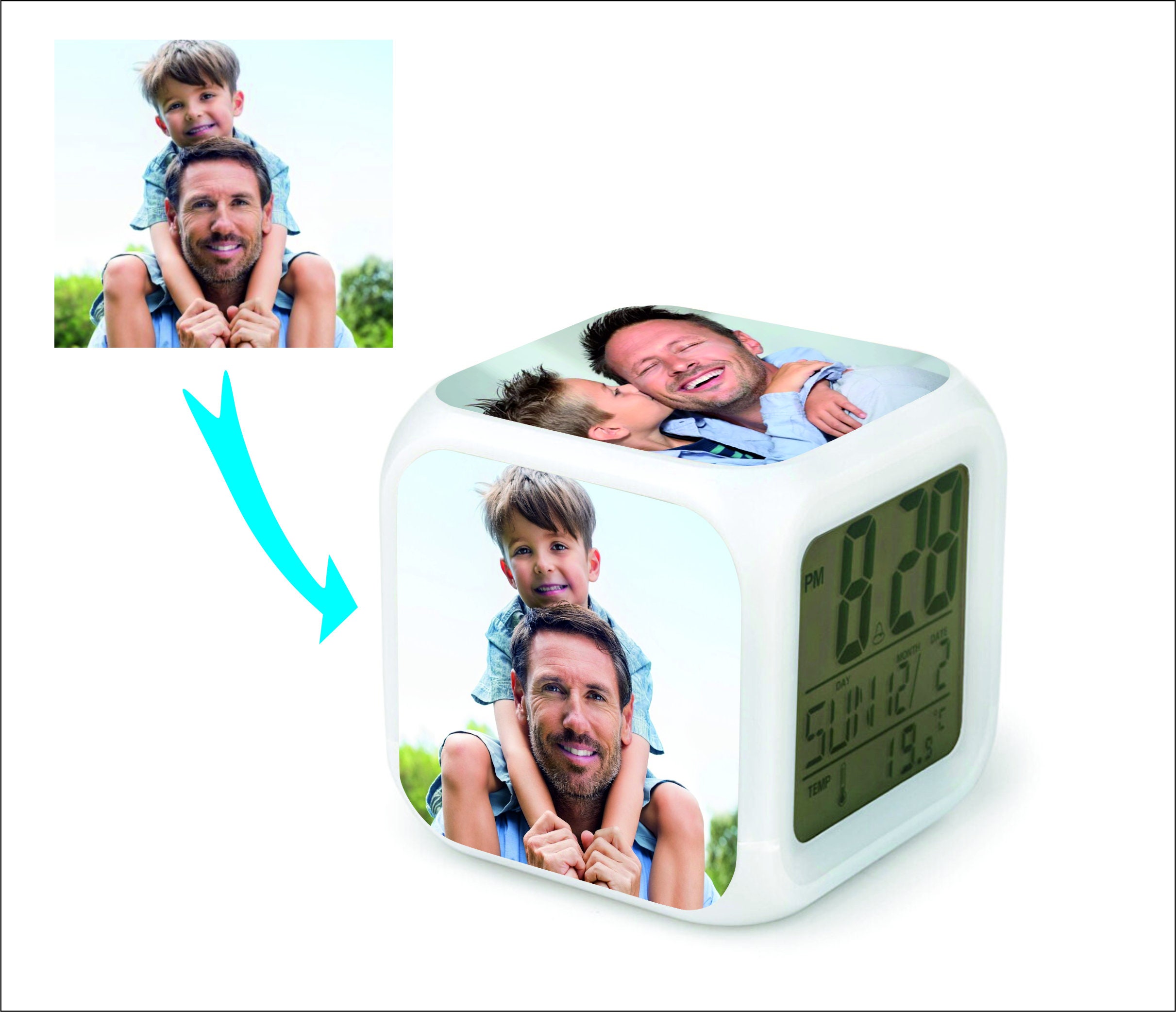 Digital Clock Alarm Led Cube With Photo, Fathers Day Gifts, Color ...