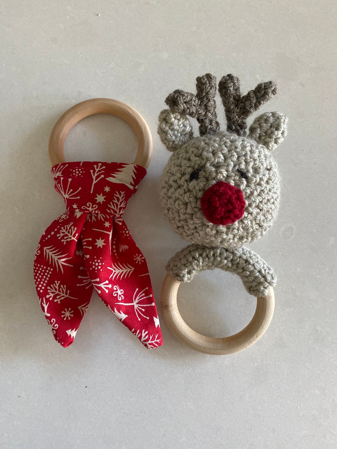 Christmas Rattle and Teether Set. Crochet Reindeer Rattle. Babys First ...