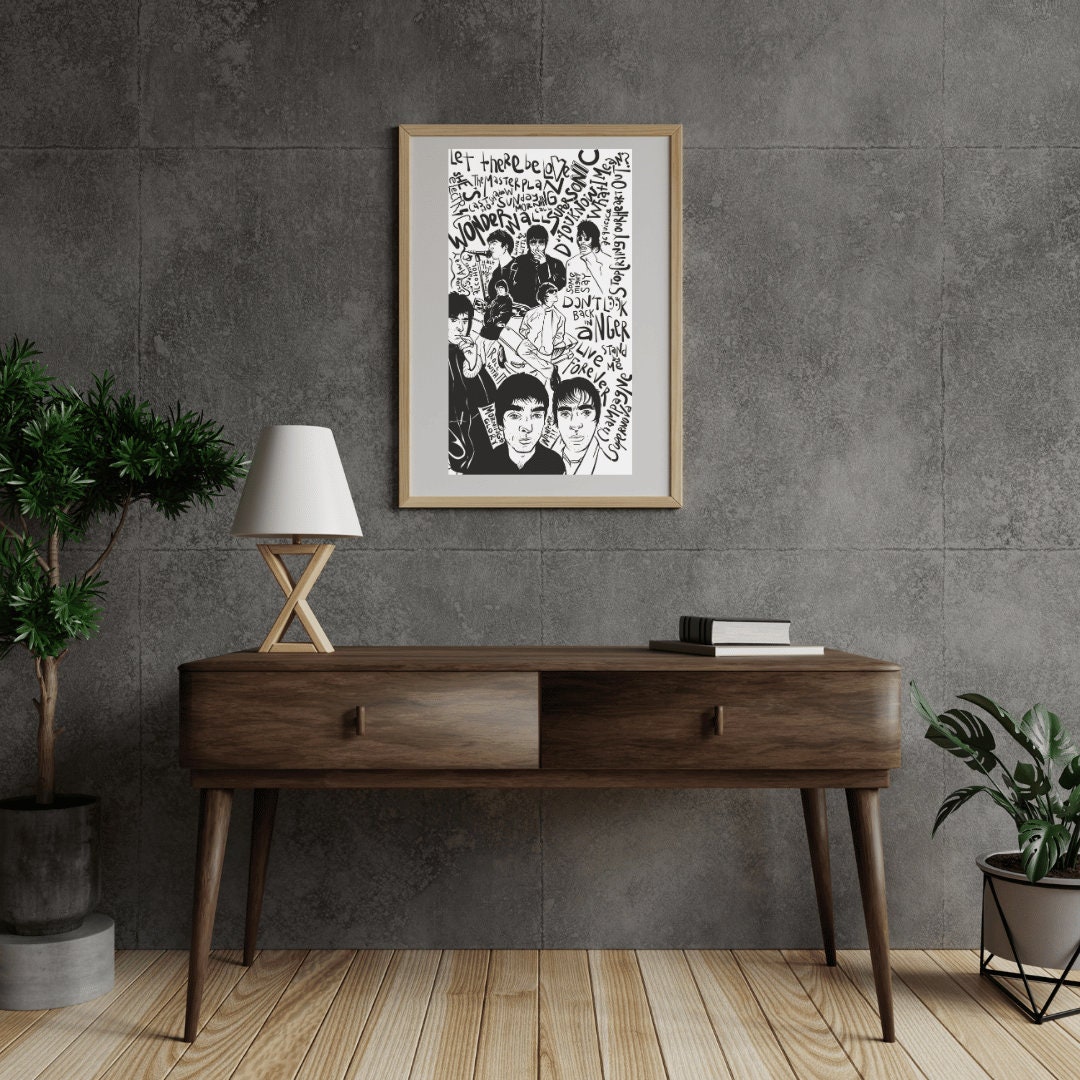 Oasis Band Lyrics Wall Art Hand-drawn Black and White Poster Liam ...